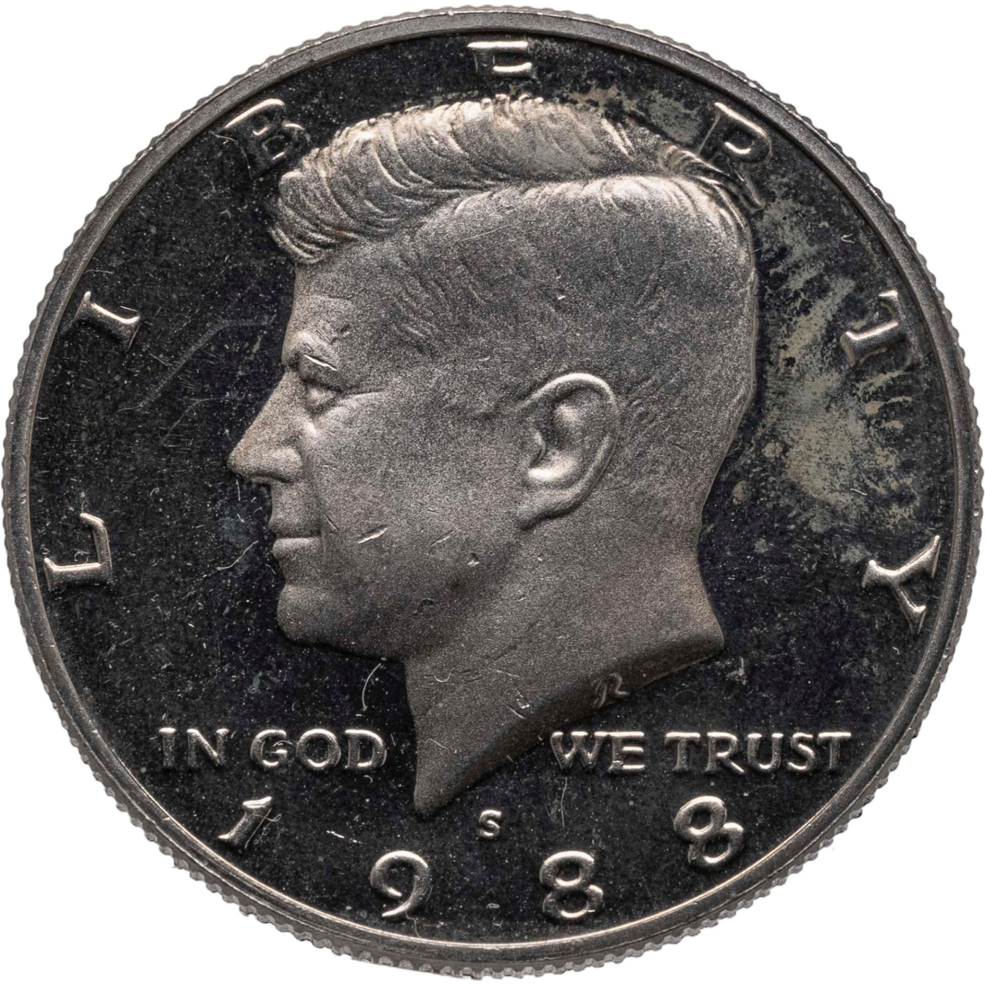 США 50 центов 1/2 доллара, half dollar 1988 S Proof Kennedy Half Dollar Кеннеди знак монетного двора "S" - Сан-Франциско, Медь