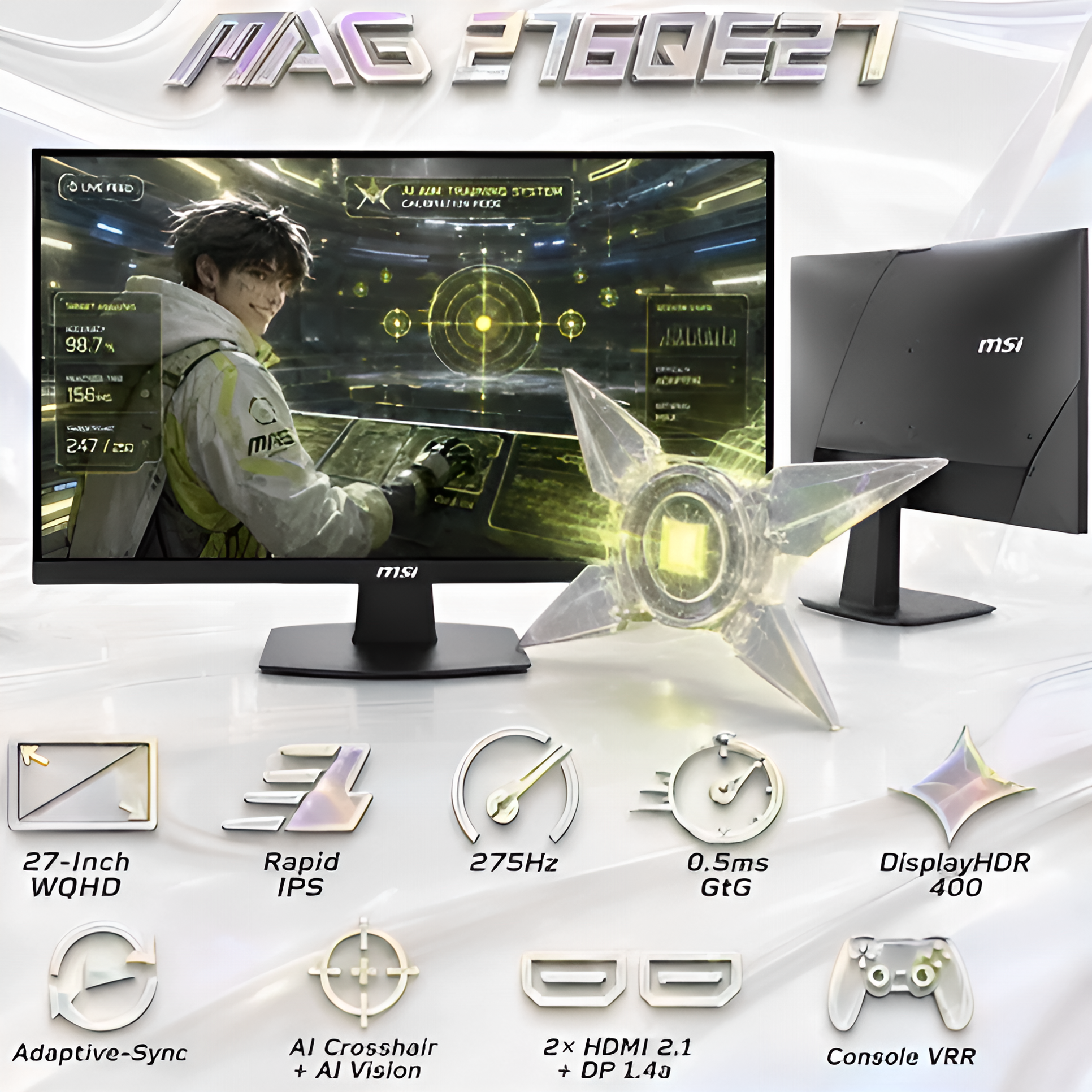 Монитор MSI TFT 27" MAG 276Q E27 (2560x1440, IPS, 275 Гц, 0.5 мс, 400 cd/m2, 100M:1, 178°/178°, 2xHDMI, DisplayPort)