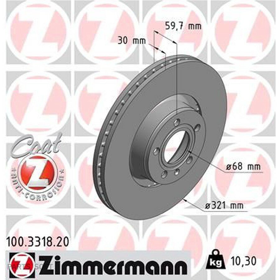 ZIMMERMANN 100331820 100.3318.20 диск тормозной ! перед. 321x30/60-5x112 \ Audi A6/A8 2.0TFSI-4.2FSI/2.0TDI-3.0TDI 03-11