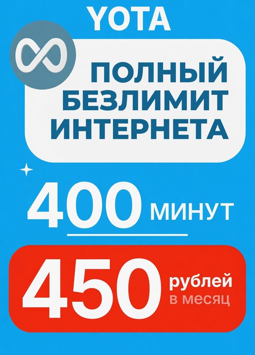 Сим-карта Yota "Безлимитный Интернет", для модема, роутера, телефона 450 руб. мес.