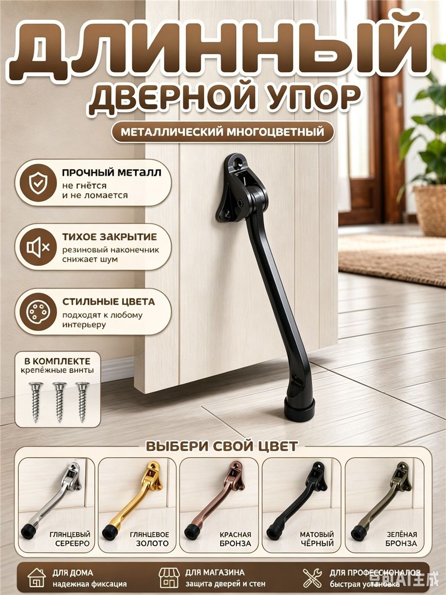 Фиксатор дверной откидной (чёрный) DORF КН-150 Козья ножка, хром