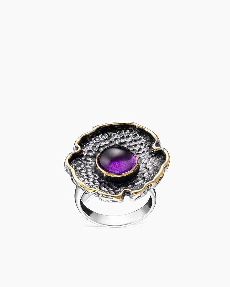 Кольцо SARKISSIAN, серебро, 925 проба, чернение, золочение, аметист