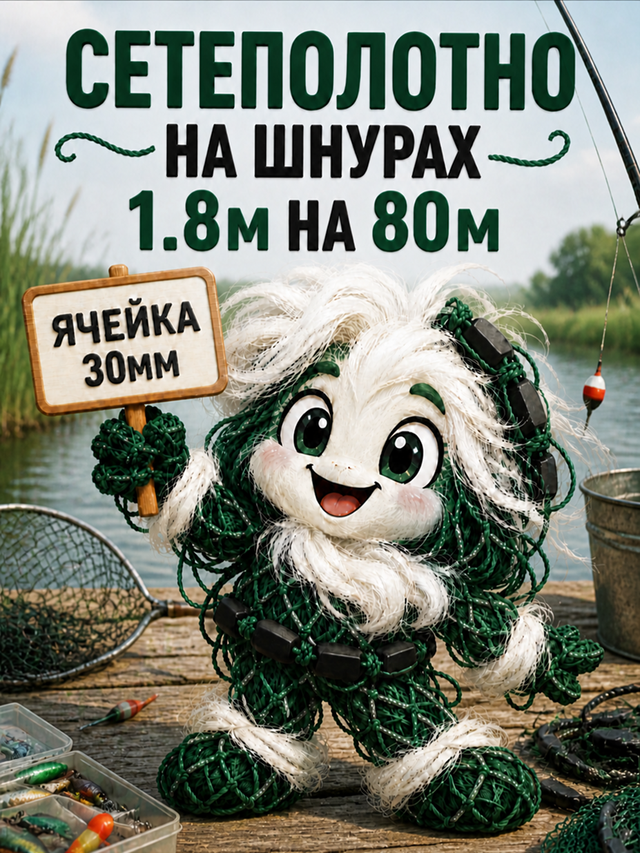 Сетеполотно рыболовное одностенка сетка заградительная от дронов и птиц яч30 грузы в шнуре