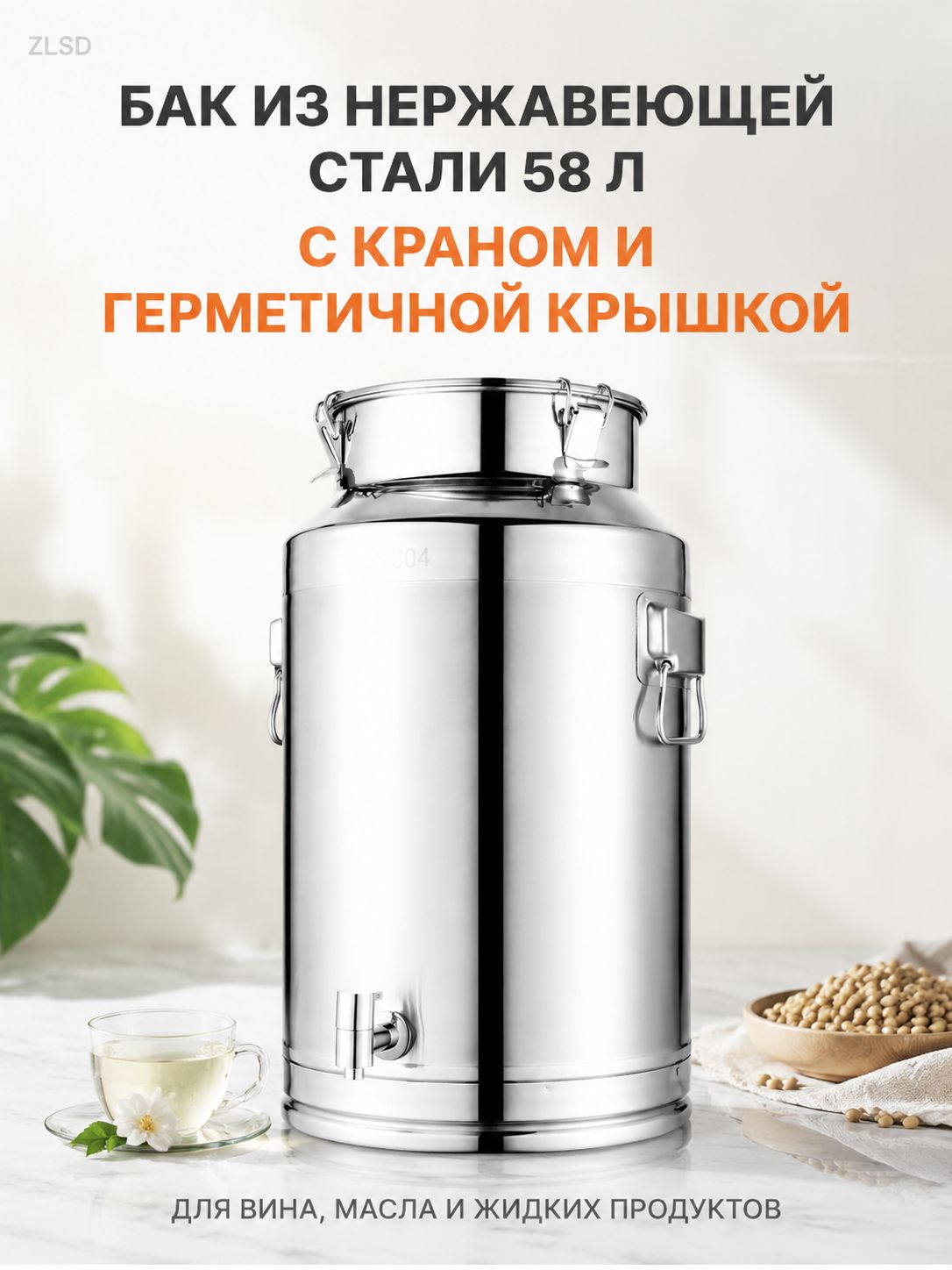 Бидон 58 л 1 шт нержавеющая сталь