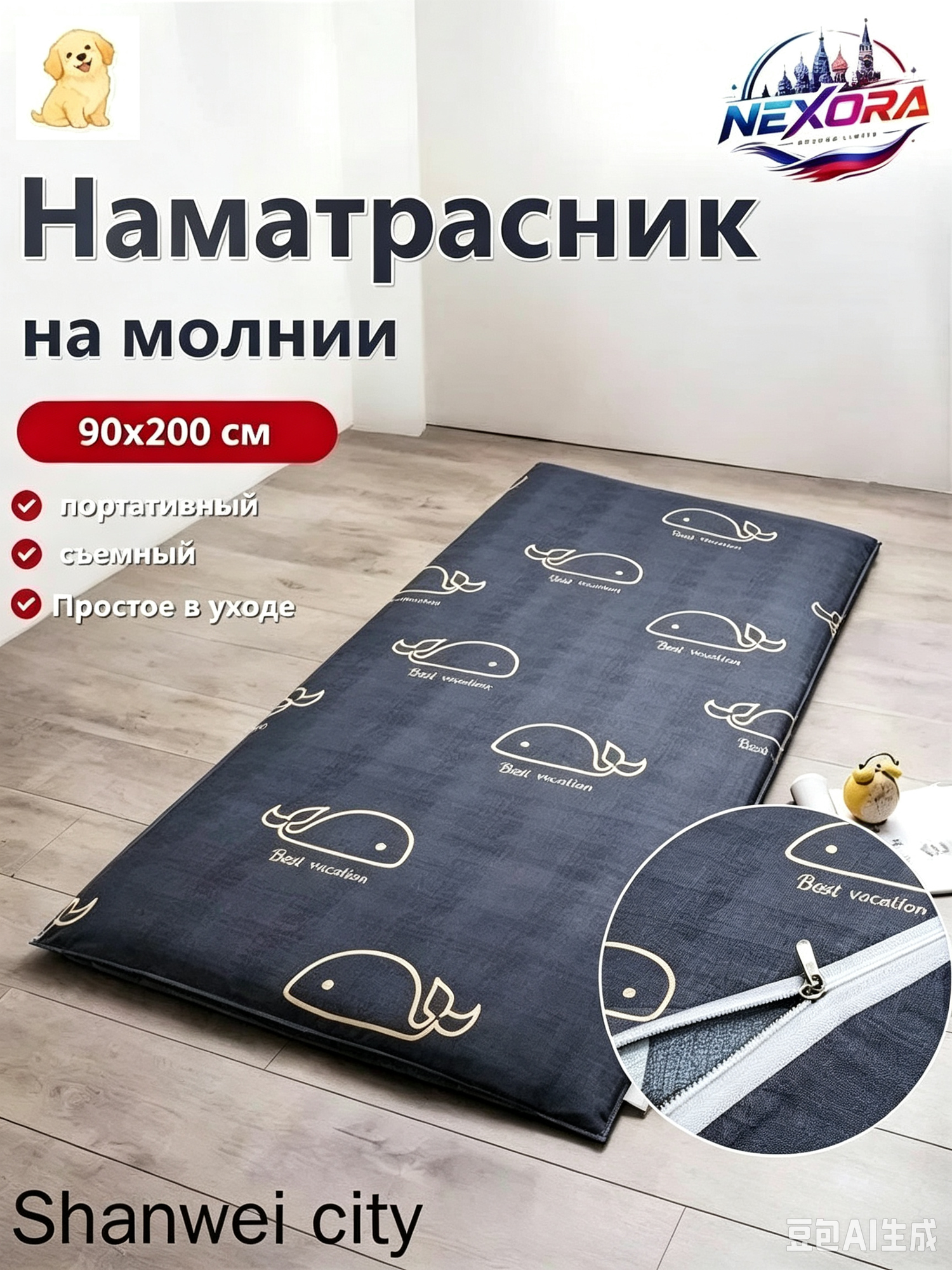 Наматрасник 90x200х6 см на молнии
