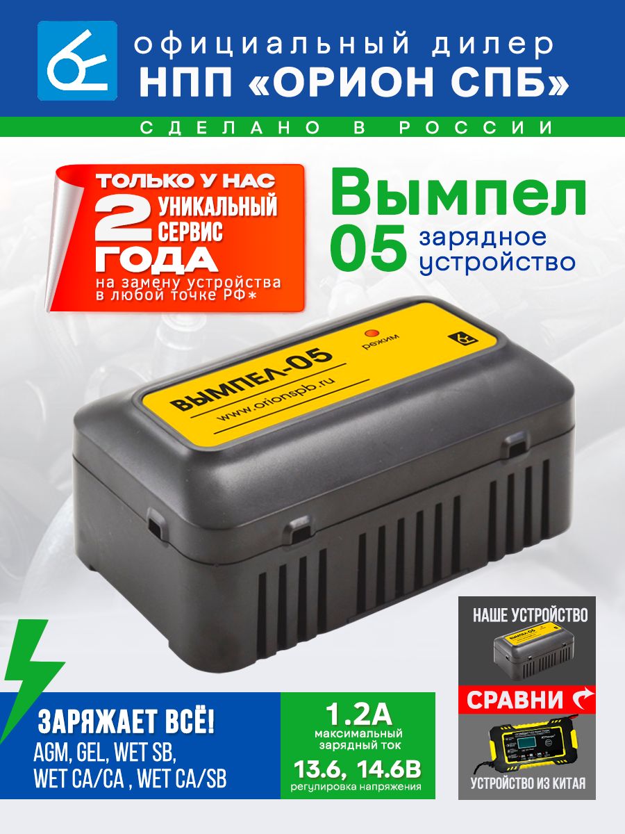 Зарядное устройство для аккумуляторов автомобиля Вымпел 05 (1,2А, 12В, автомат) для запуска автомобиля и зарядки аккумуля