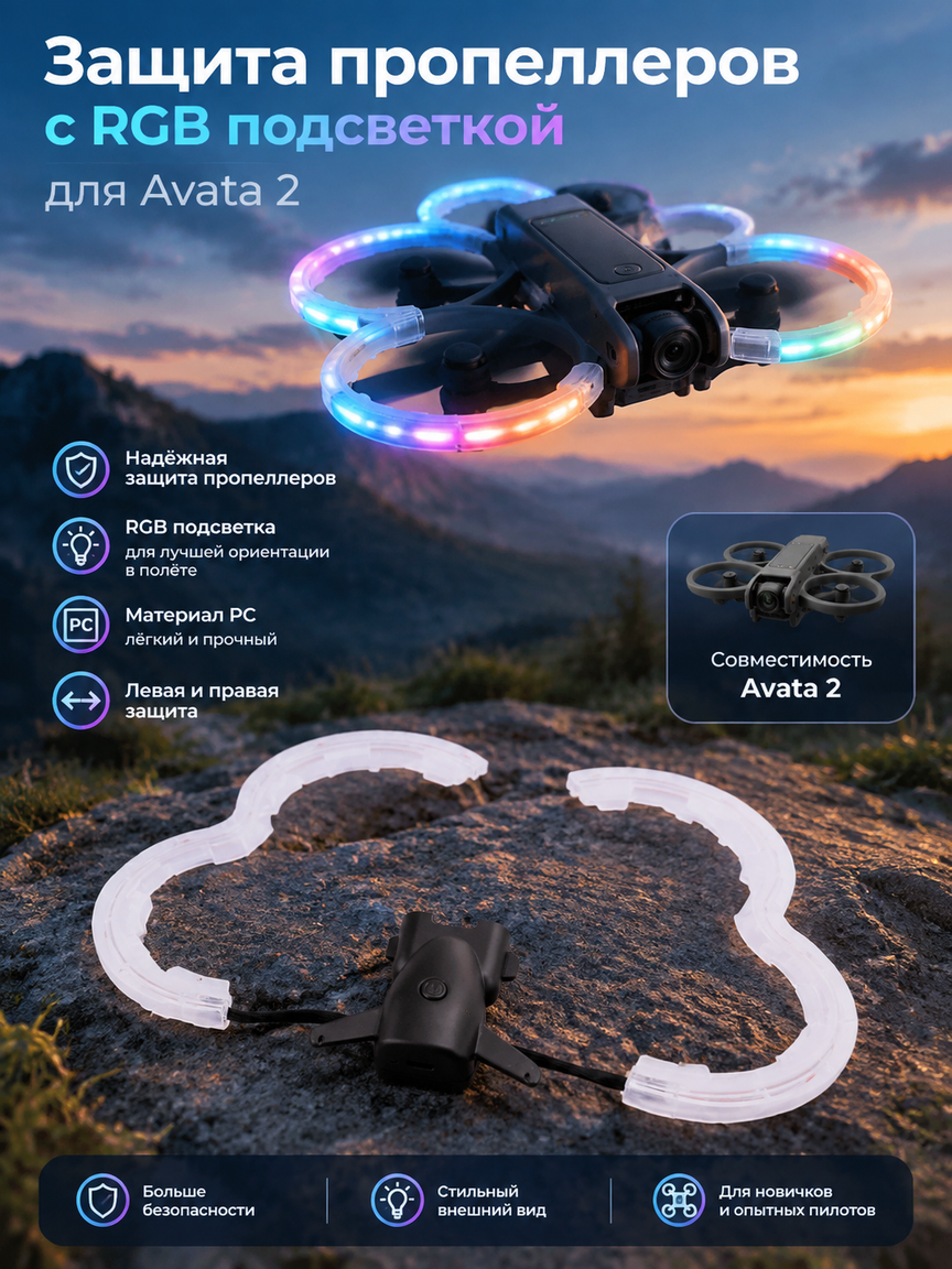 Защита пропеллеров с RGB подсветкой для Avata 2, бампер-кольцо из PC, левая и правая накладки