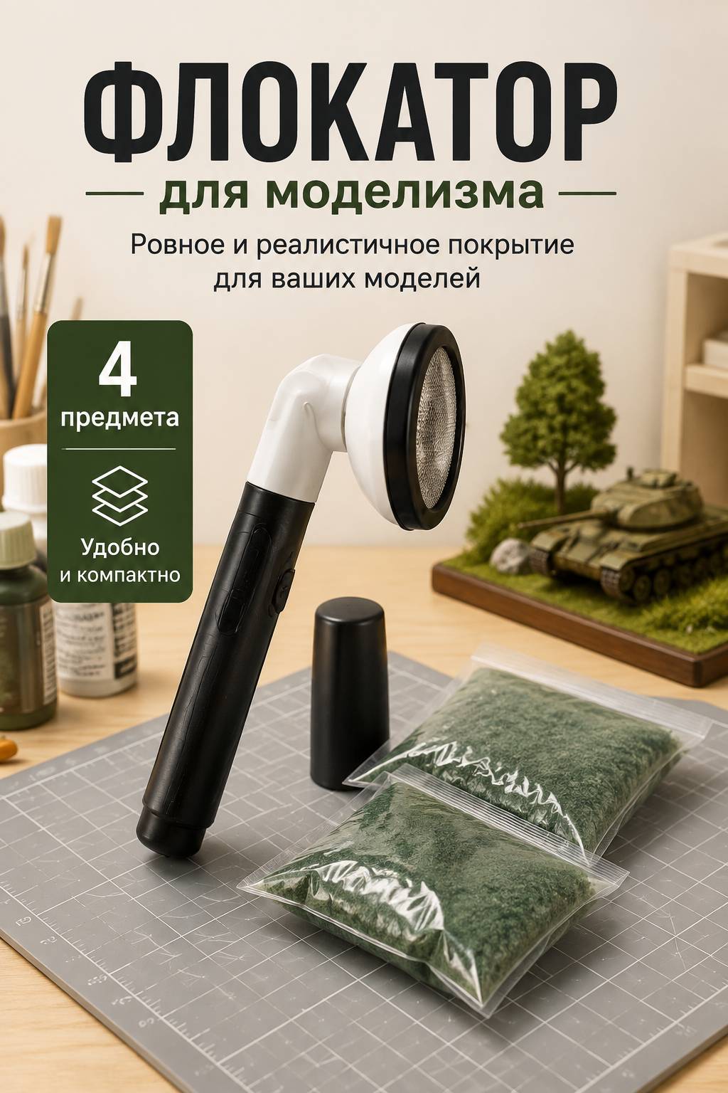 Флокатор для моделизма, набор из 4 шт, ABS, черный