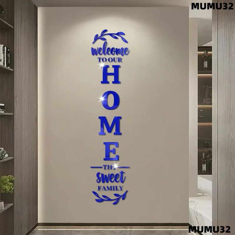 Зеркальная наклейка на стену Welcome to our HOME, самоклейка для дома