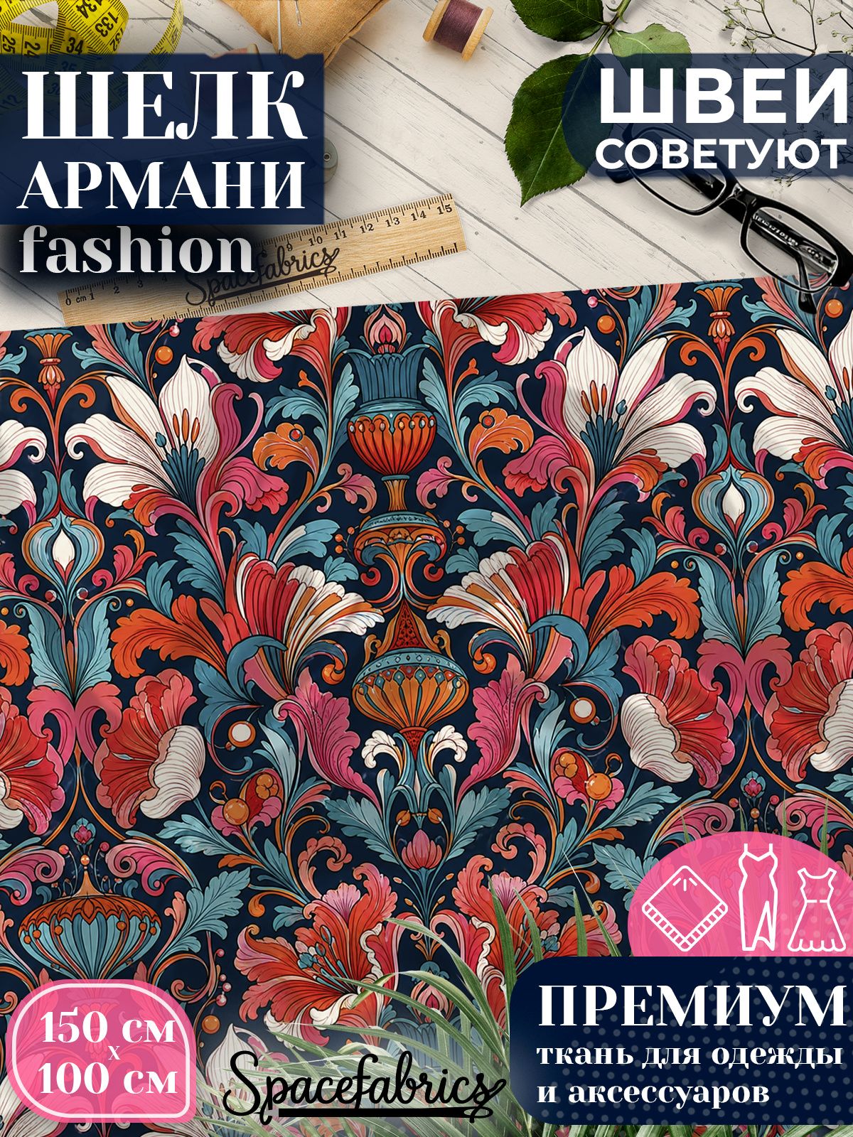 Ткань для шитья шелк Армани, искусственный атлас шелк для костюмов, платьев, юбок с принтом Ар-нуво