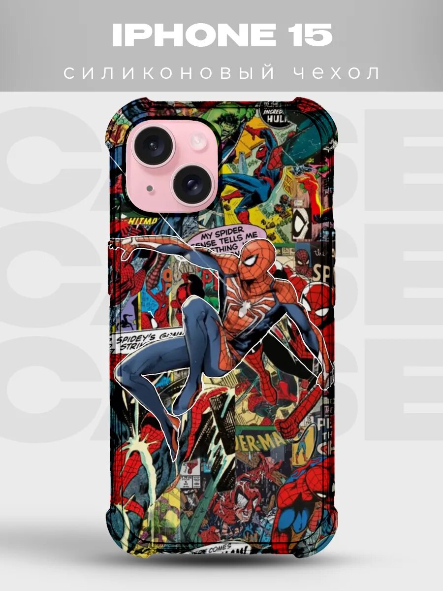 Чехол на iPhone 15 Человек-паук комикс spider man марвел