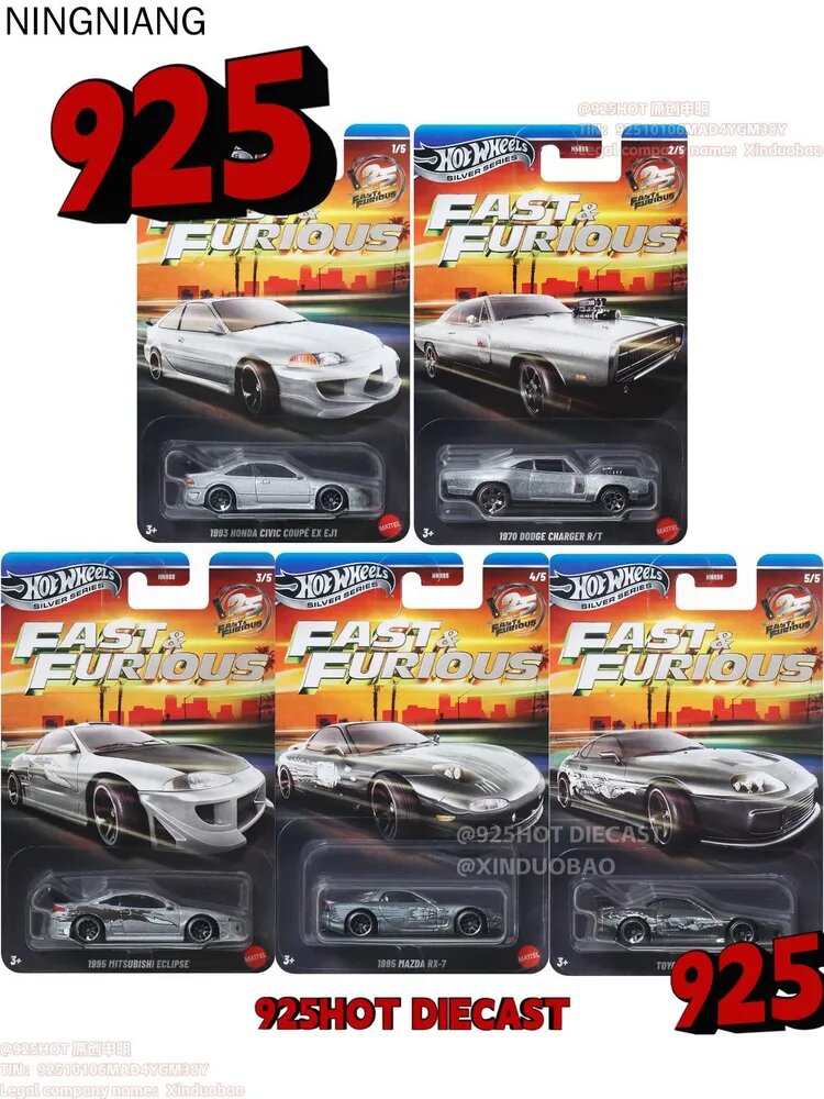 Машинка 925HOT WHEEL 25th Anniversary Silver Honda Dodge Toyota Supra HNR88 2026Q 5 металлических машинок