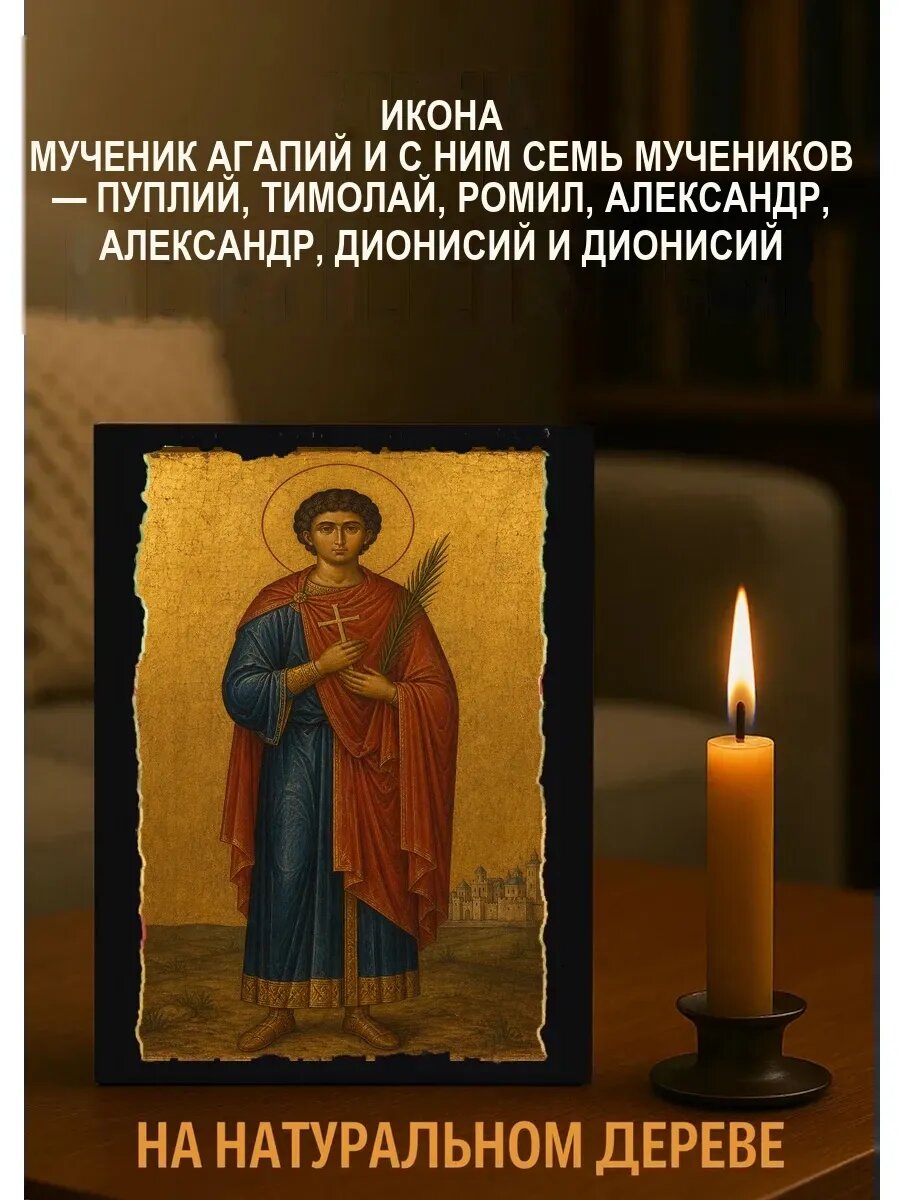 Икона Агапий и с ним семь мучеников: Пуплий, Тимолай, Ромил, Алекс