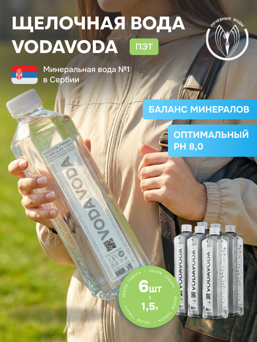Минеральная негазированная вода "ВодаВода" (VodaVoda) 1,5л*6 шт ПЭТ