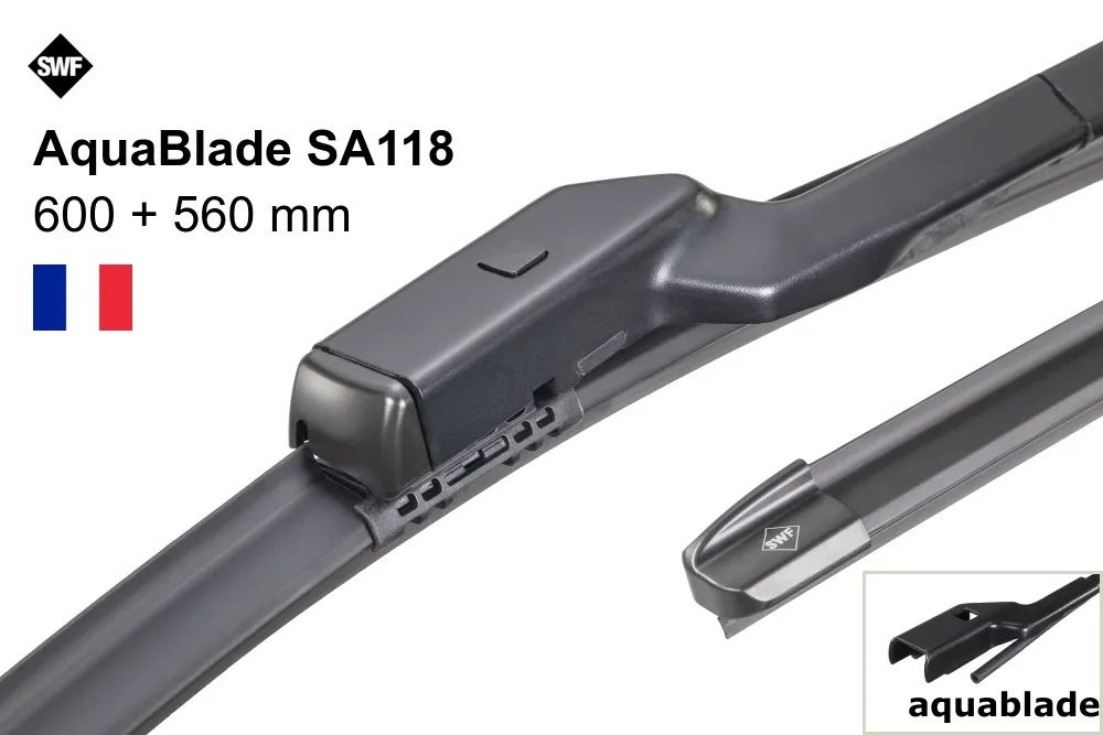 Щетки стеклоочистителя SWF AquaBlade SA118 (119118), бескаркасные, 600мм + 560мм, 2 шт, с форсунками и подогревом, для Mercedes-Benz S-Class Coupe C217