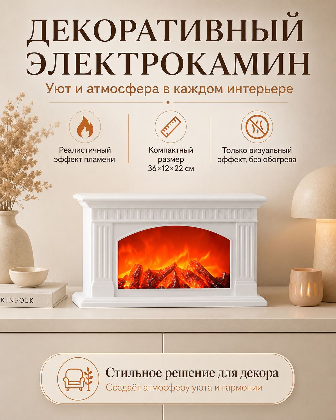 Электрический камин без функции обогрева