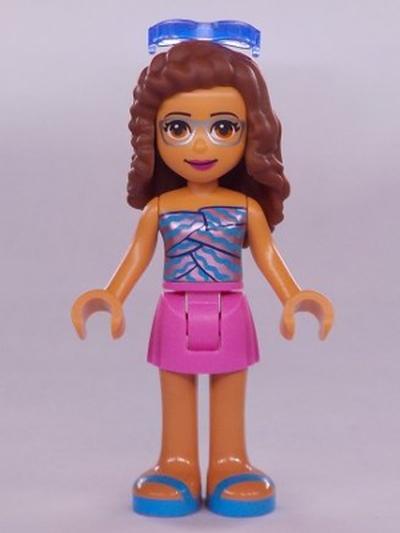 Минифигурка Lego frnd0408 Friends Olivia (Nougat) - Dark Pink Skirt, Metallic Pink Top with Wavy Dark Azure Lines, Sunglasses