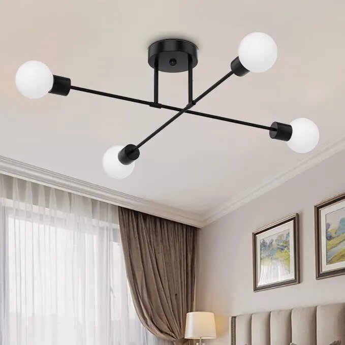 Черная люстра потолочная на 4 лампы E27 60 Вт для гостиной в стиле минимализм, высота 600мм