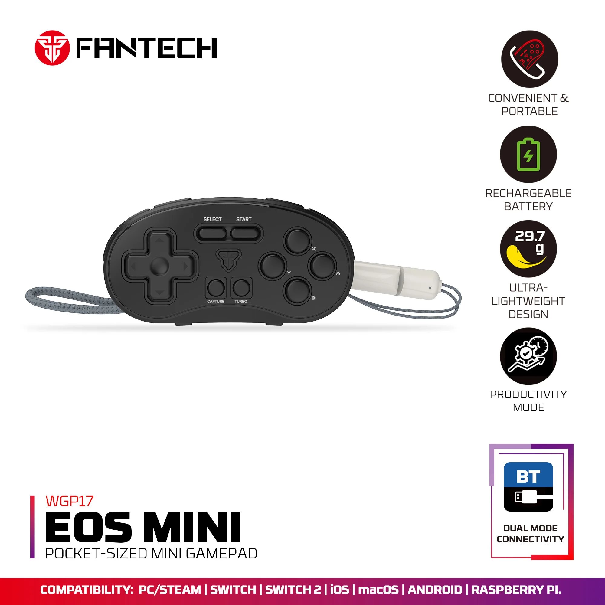 FANTECH EOS MINI WGP17 Black - мини геймпад