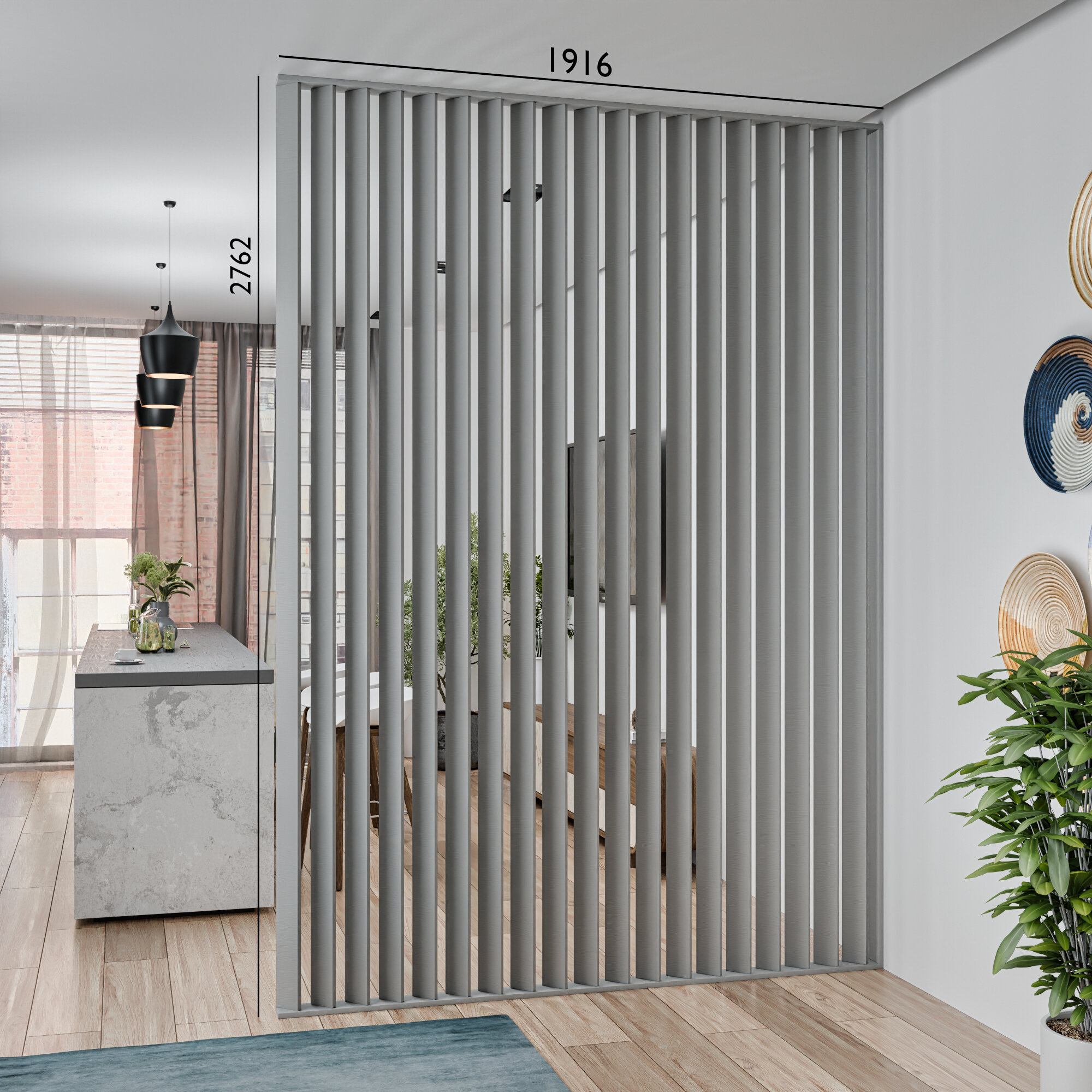 Перегородка для зонирования пространства шириной 191 см, ЛДСП, светло-серый