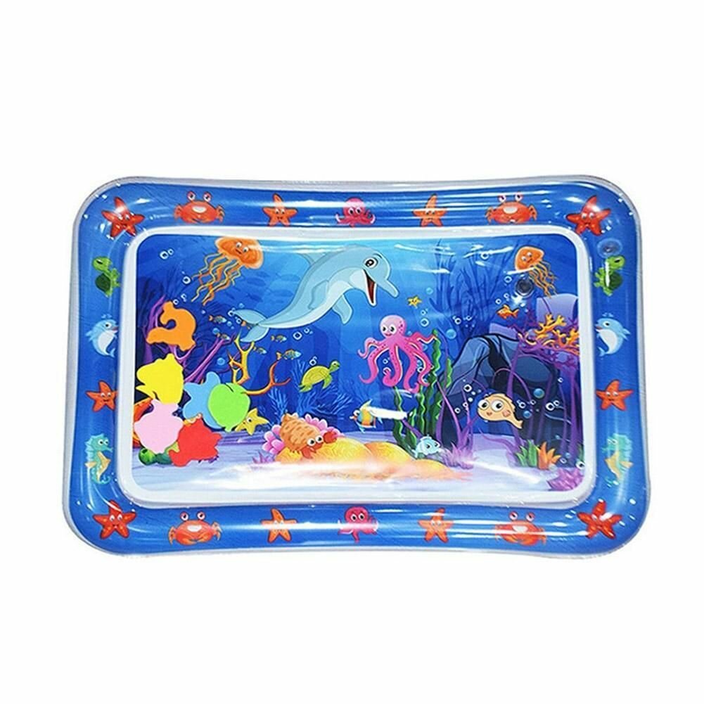 Детский развивающий водный акваковрик. Надувной коврик с рыбками для малышей