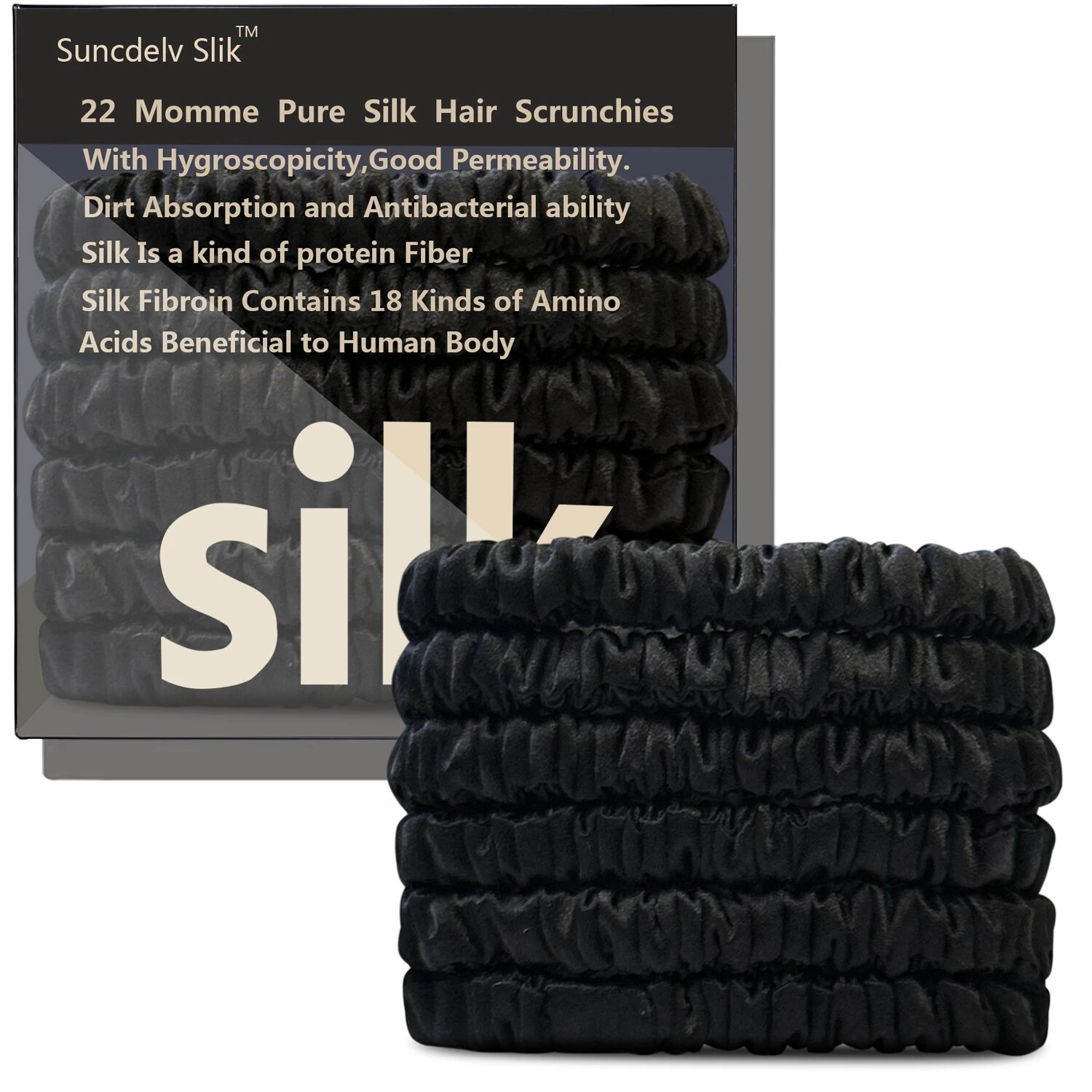 Комплект из 22 черных шелковых резинок для волос Suncdelv Silk