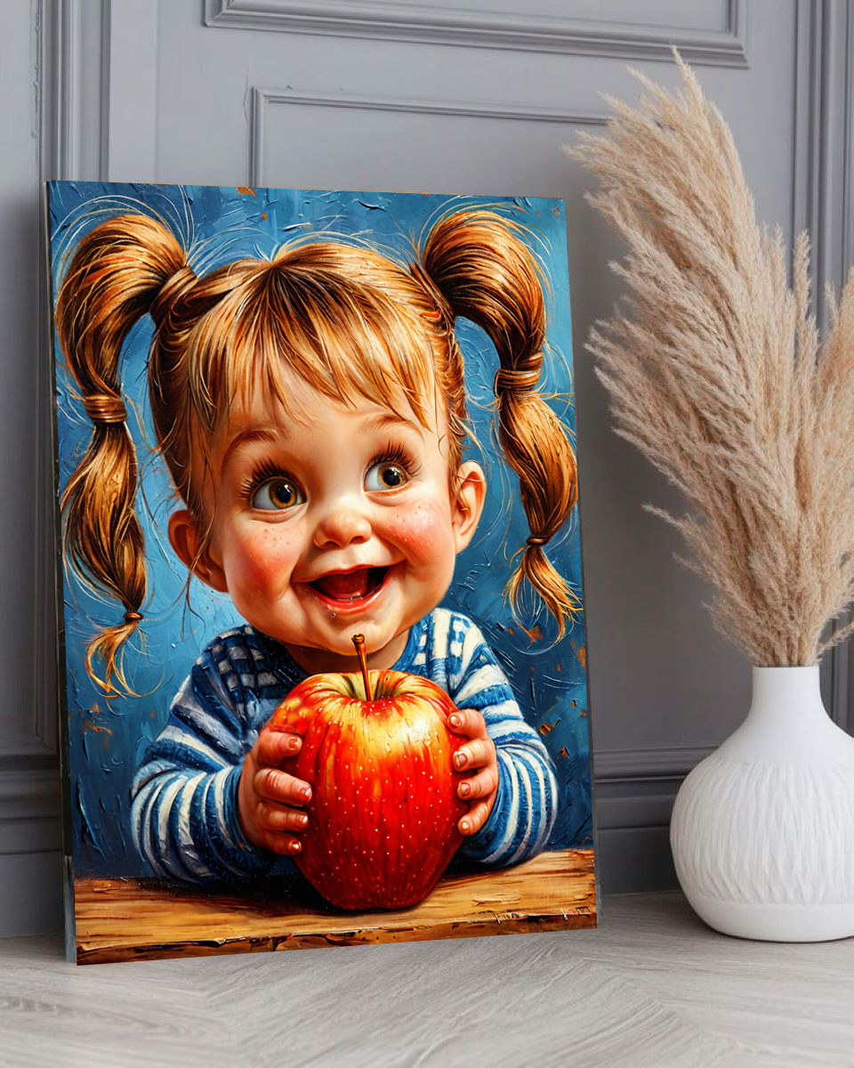 Картина на стену для интерьера Девочка с яблоком 40х50 см, холст на подрамнике, ArtInter