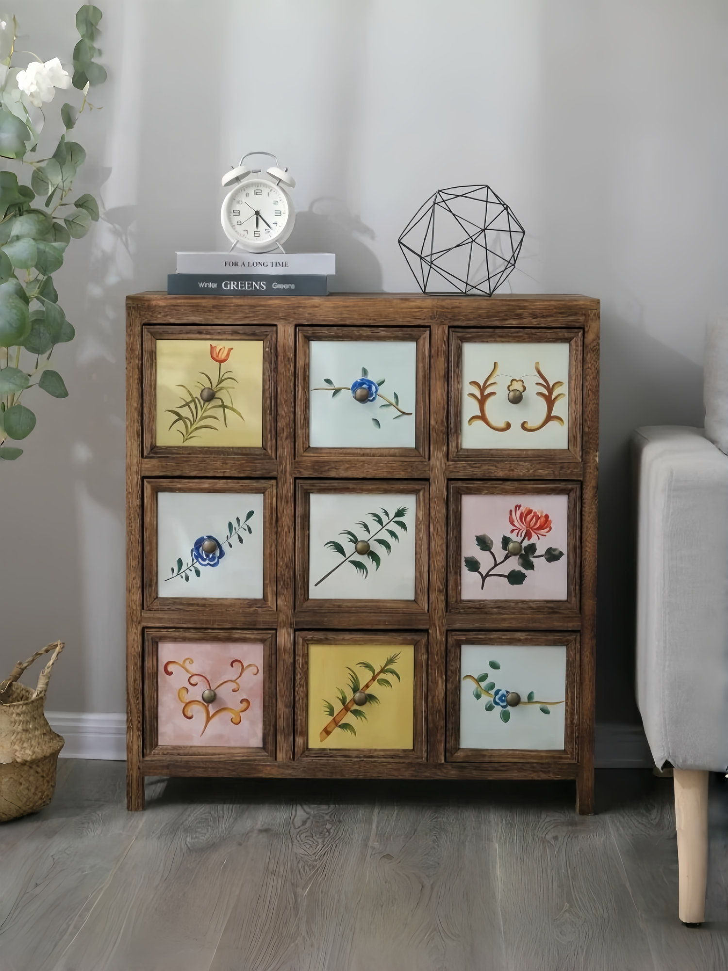 Комод ASDF, с 9 ящиками, покрытие лаком, ретро-стиль, универсальный, 1 упаковка