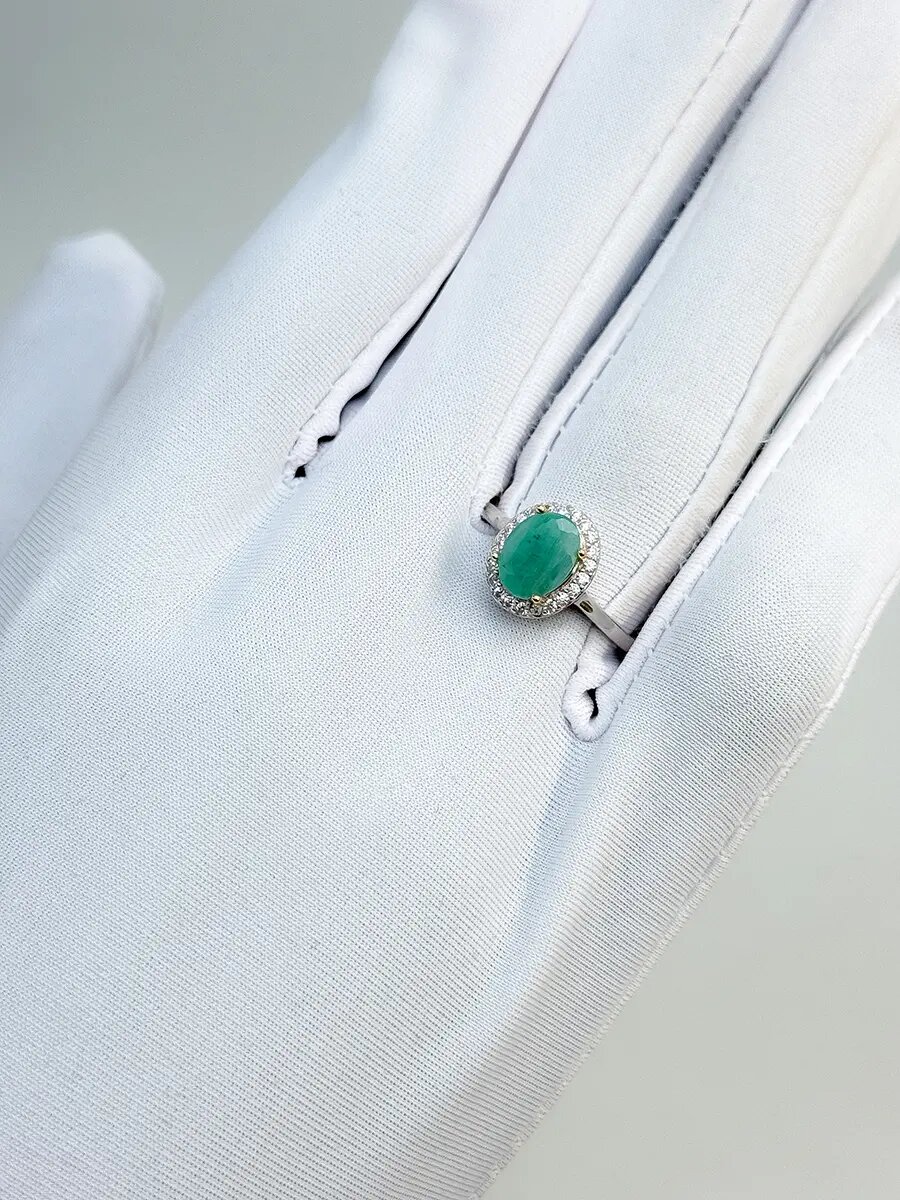 Кольцо, серебро, 925 проба, золочение, родирование, фианит, изумруд