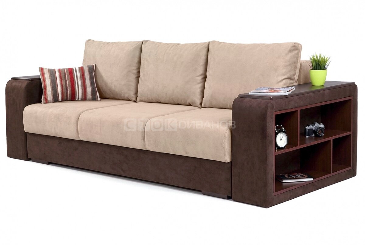 Диван Сток Диванов Манчестер, коричневый антикоготь флок, 255 см, механизм еврокнижка