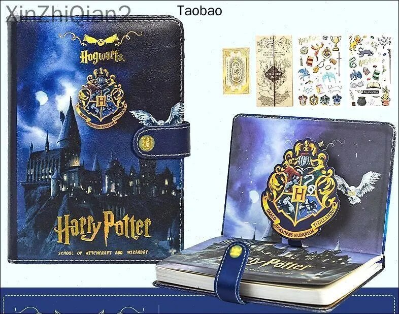 Блокнот A5 Harry Potter Hogwarts детский, 96 листов, искусственная кожа, на магните, с наклейками и картой — фото 1