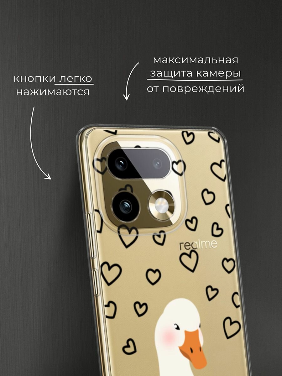 Чехол на Realme 16 Pro+ / Реалме 16 Про+ с принтом Влюблённый гусь 3, прозрачный — фото 1