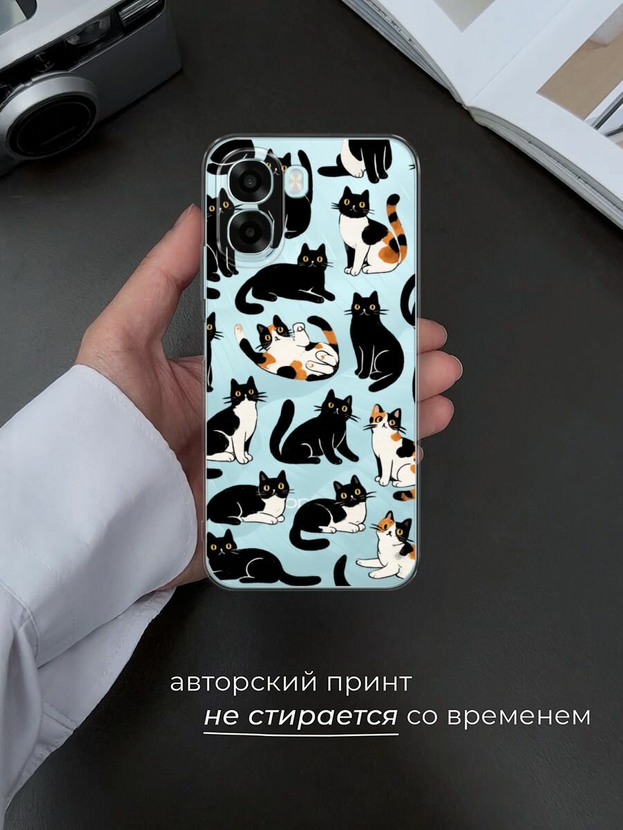 Чехол на Oppo A6x / Оппо A6x с принтом Фон с кошками, прозрачный — фото 1