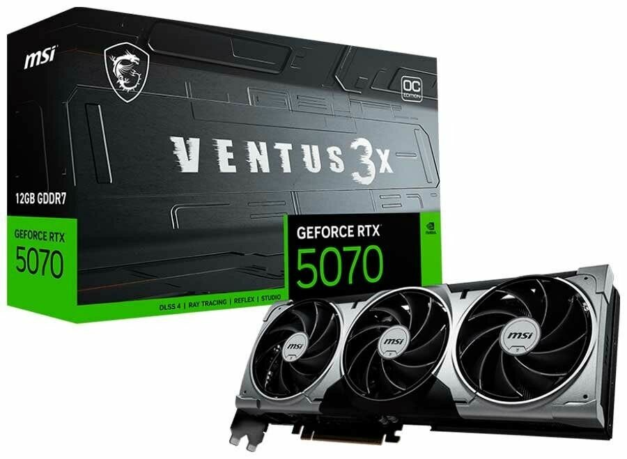 Видеокарта MSI GeForce RTX 5070 12G VENTUS 3X OC, 12 ГБ GDDR7, PCI-E 5.0, игровая видеокарта, 3xDisplayPort, HDMI, для ПКce RTX 5070 12G VENTUS 3X OC, 12 ГБ GDDR7, PCI-E 5.0, 192-bit