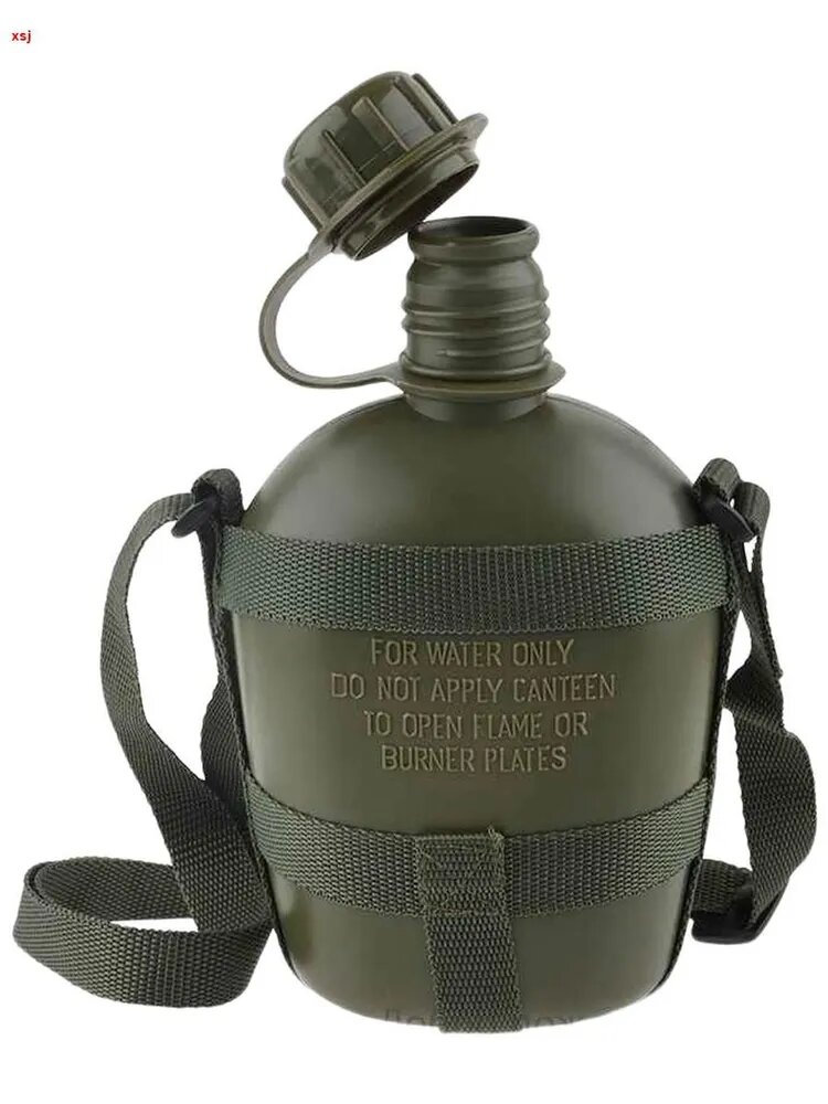 Фляга 1000 мл для воды, оливковый цвет, HDPE, с ремнем и чехлом, 135 грамм
