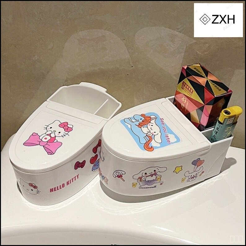 Бестселлер унитаз урна белая с крышкой украшен наклейкой hello kitty