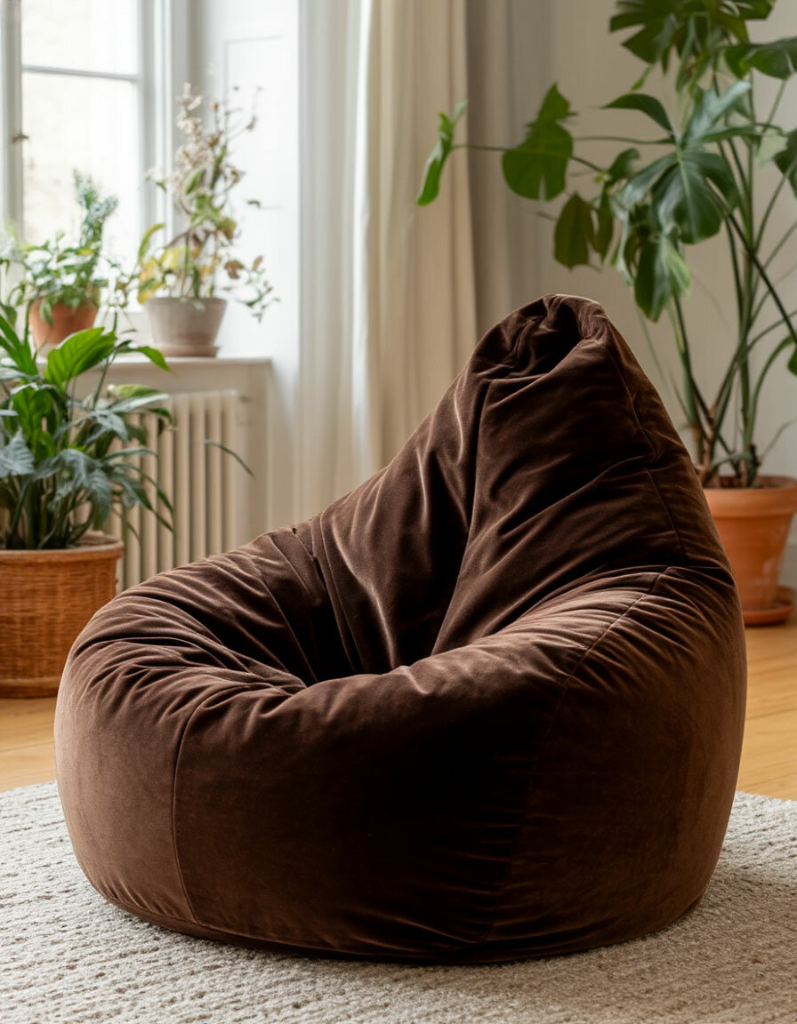 Мир Пуффов Кресло-мешок «Груша» Велюр коричневый XXXL, съемный чехол на молнии