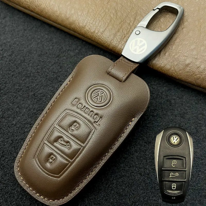 Кожаный брелок для Volkswagen Touareg 2010-2018 и Phaeton/New Touareg 2019-2024, стиль F, коричневый, натуральная кожа