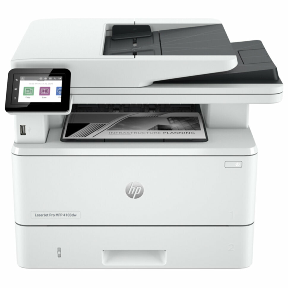 МФУ лазерное HP LaserJet Pro 4103dw "3 в 1" А4, 40 стр./мин, 80000 стр./мес, дуплекс, АПД, Wi-Fi, сетевая карта, 2Z627A, 354949