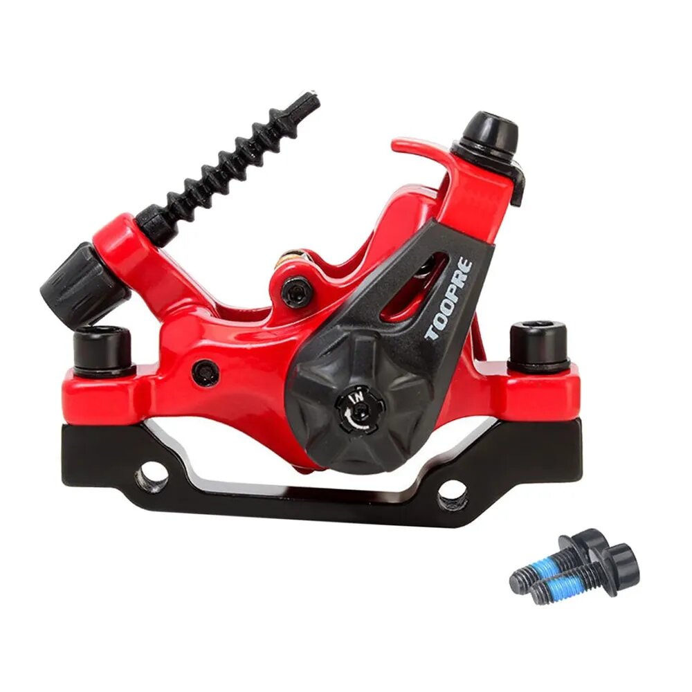 Механический дисковый тормоз для горного велосипеда с тросовым приводом, двухпоршневой, алюминиевый, передний, красный.