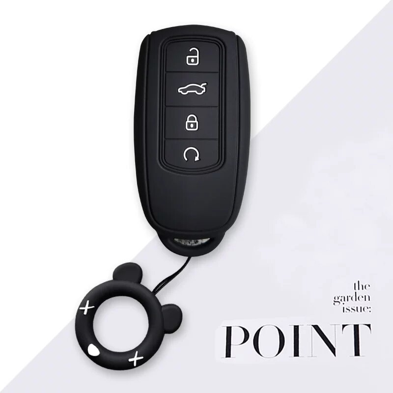 Силиконовый чехол для ключа автомобиля Chery, черный, модель Smart A с черным кольцом