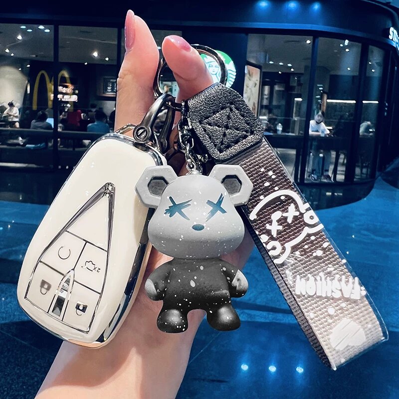 Ключен H-стиль с четырьмя ключами, серый хамелеон медведь, цвет слоновой кости