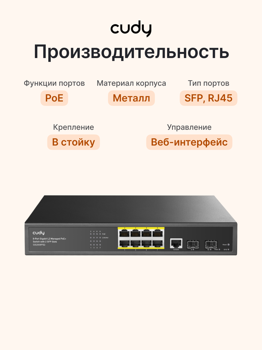 Коммутатор CUDY GS2008PS2 — фото 1