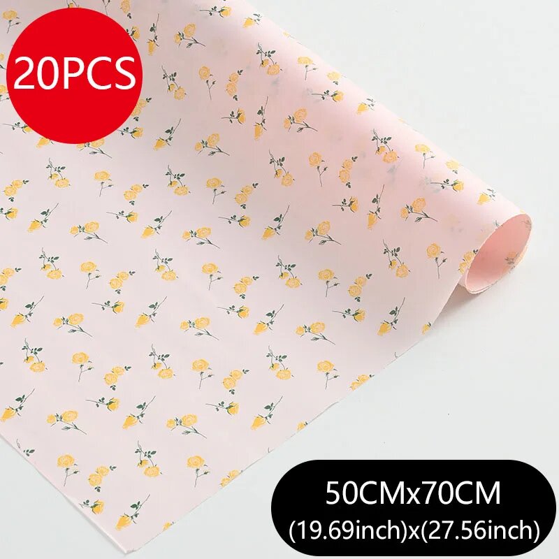 Упаковочная бумага с цветами, 20шт, 50x70см, Цвет: D rose