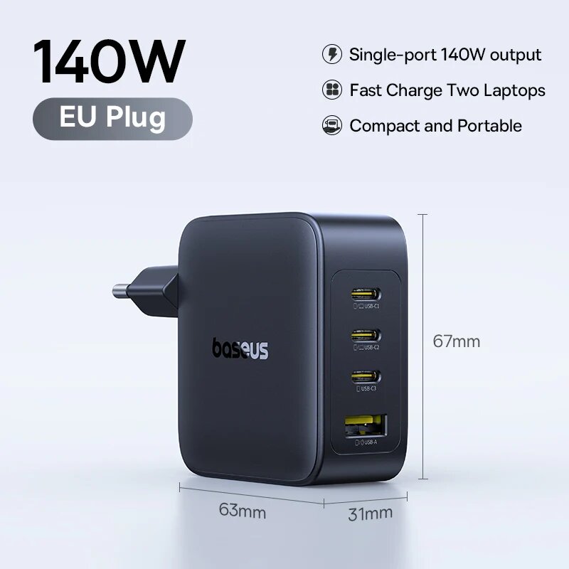 Baseus 140W EU GaN Зарядное устройство для ноутбука