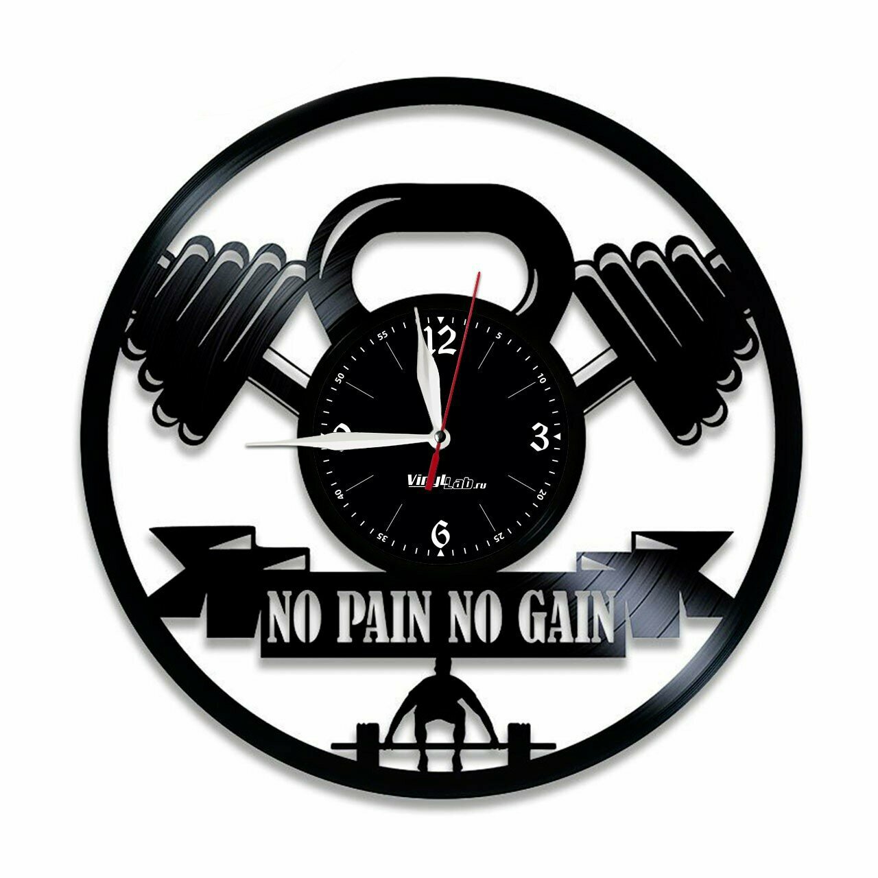 Часы из виниловой пластинки (c) VinylLab No Pain No Gain, диаметр 30 см