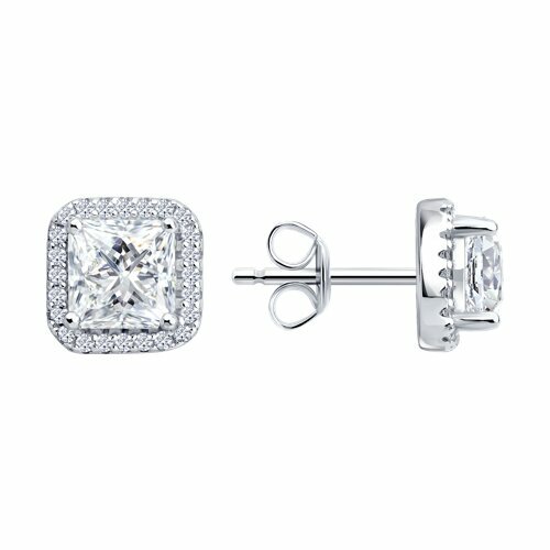 Серьги пусеты, серебро, 925 проба, родирование, фианит