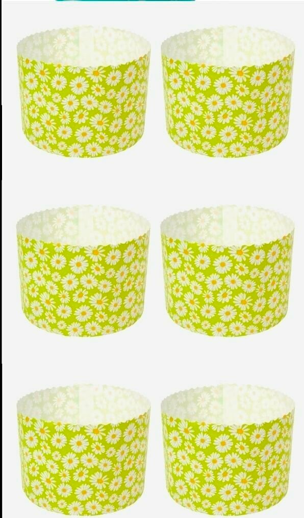 Формы пасхальные "Зелёные ромашки" для выпечки Кулича из пергаментной бумаги ,(в наборе 6шт )