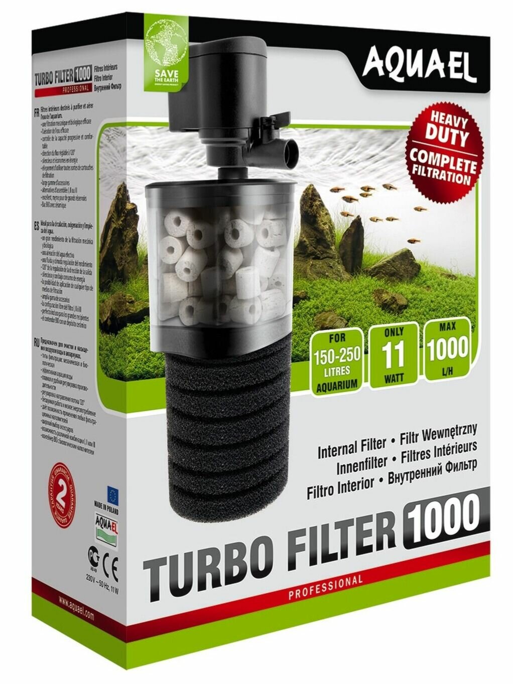 Внутренний фильтр AQUAEL TURBO FILTER 1000 для аквариума 150 - 250 л (1000 л/ч, 11 Вт)
