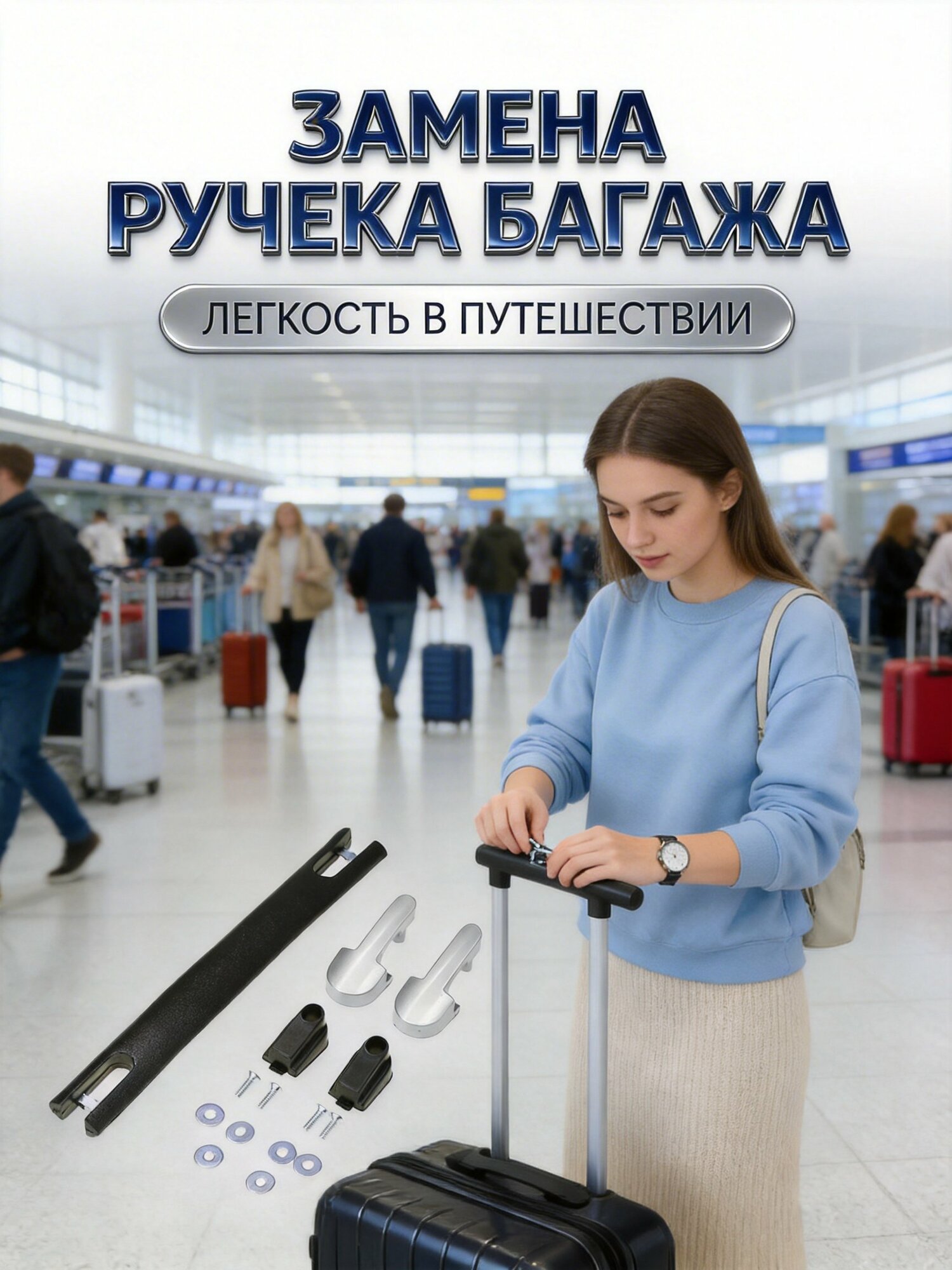 Запасная ручка для багажа, комплект для замены чемоданной ручки с торцевыми заглушками и крепежом под винты